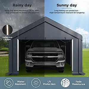 GREEN PARTY Carport, 13'x24' Extra Large Heavy Duty Carport with Roll-up Windows, Waterproof & 12 Legs Car Canopy Portable Garage Shelter with Removable Sidewalls & Doors for Car, Truck, SUV, Boat