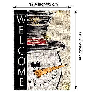 Winter Christmas Garden Flag Snowoman Welcome Snowflakes Vertical Double Sided Rustic Burlap Outdoor 12.5 x 18 Inch Seasonal Holiday Outdoor Decorations Farmhouse Yard Decor
