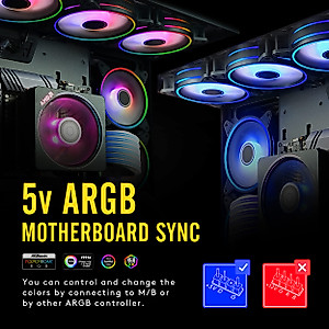 EZDIY-FAB Moonlight 120mm RGB Case Fan with Fan Hub X and Remote,Motherboard Aura SYNC,Speed Control,ARGB Fan for PC Case Desktop-6 Pack