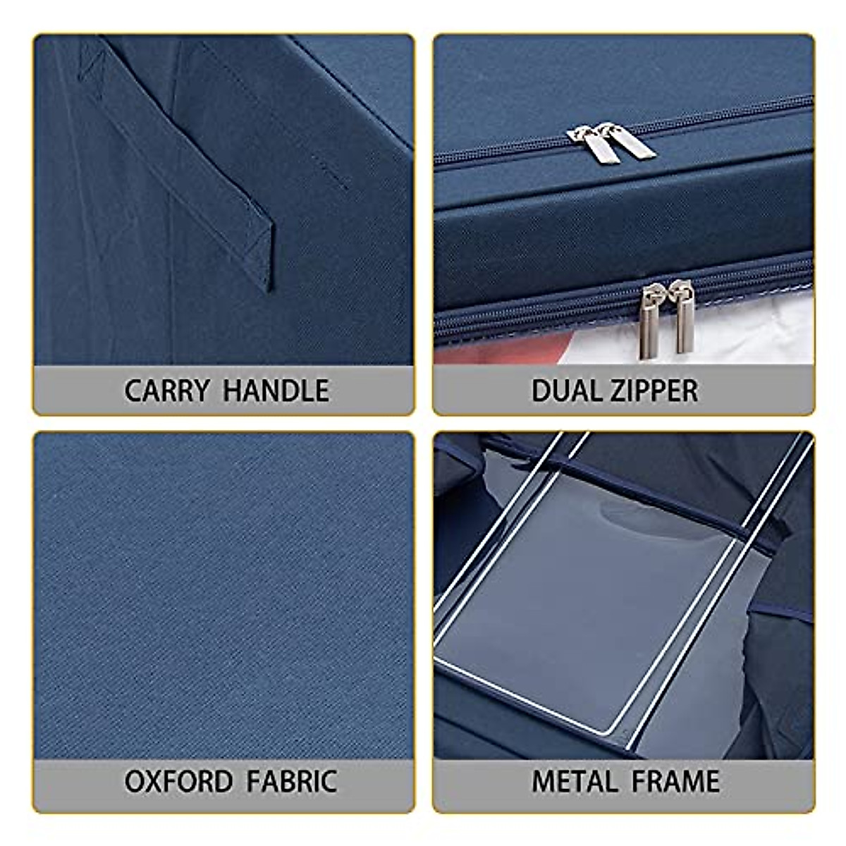 Tasmegol 2 Pack 72L Stackable Steel Metal Frame Clothes Storage Bins Foldable Zipper Cloth Box Oxford Fabric Clothing Bags Large Clear Window Closet Containers Organizer for Bedding Sweater