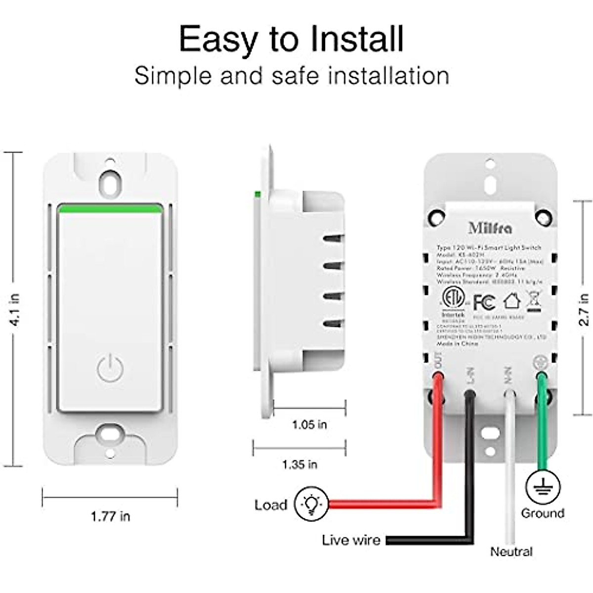 Smart Light Switch 2 Gang WiFi Smart Light Double Switch Work with Alexa, Google Assistant,Wireless Control, 2.4G WiFi Smart Light Switch, Single-Pole, Neutral Wire Required