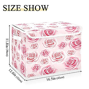 Kigai Rose Pink Storage Basket with Lid Collapsible Storage Bin Fabric Box Closet Organizer for Home Bedroom Office 1 Pack