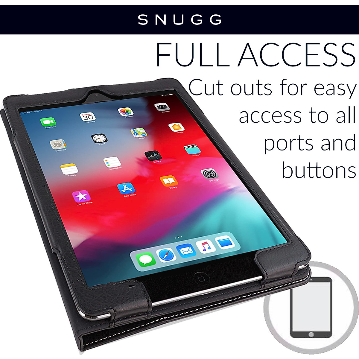 Snugg iPad 9.7 (2018/2017) & iPad Air Case, Black Leather Smart Case Cover Apple iPad Air and New iPad 2017 9.7" Protective Flip Stand Cover with Auto Wake/Sleep