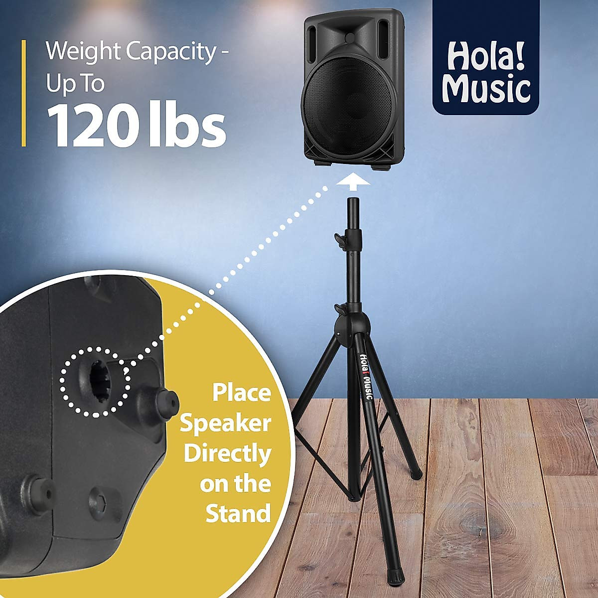 Pair of PA Speaker Stands by Hola! Music, Professional Heavy-Duty Tripod Structure, 4-6ft Adjustable Height, Model HPS-500PA