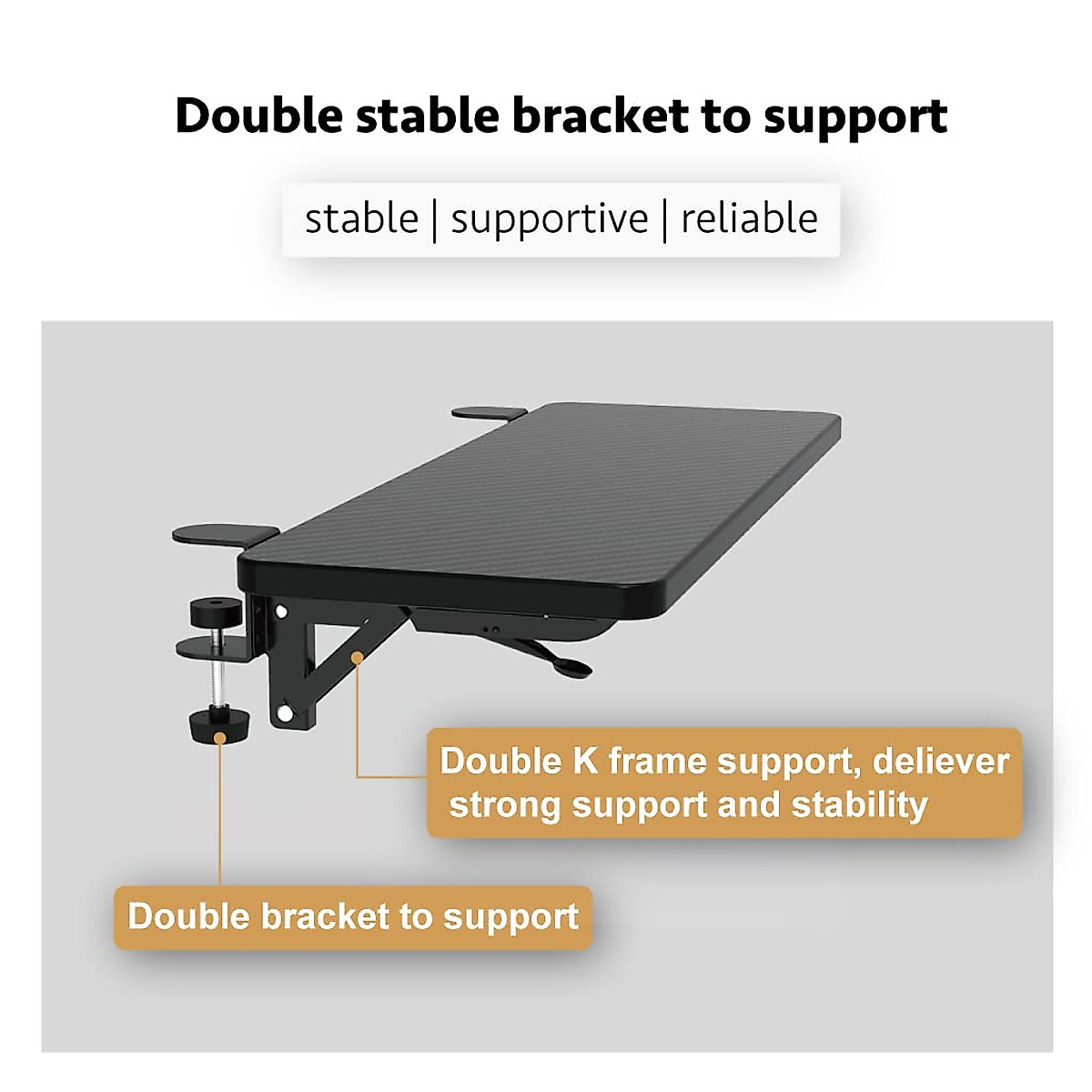 HONJIE Ergonomics Desk Extender Tray, Suitable for Office. Foldable, Punch-Free Clamp on.Computer Keyborad Tray, Desk Extension Board.(25.2"*9.45"(64cm*24cm), Carbon)