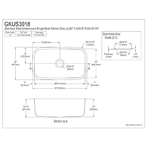Kingston Brass Gourmetier GKUS3018 Undermount Single Bowl Kitchen Sink 30-Inch-Length by 18-Inch-Width by 10-Inch-Depth, 18 Gauge, Brushed Stainless Steel