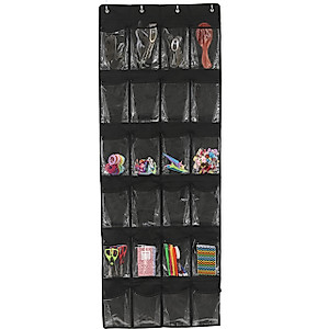 Simple Houseware 24 Pockets - Crystal Clear Over The Door Hanging Shoe Organizer, Black (64'' x 19'')