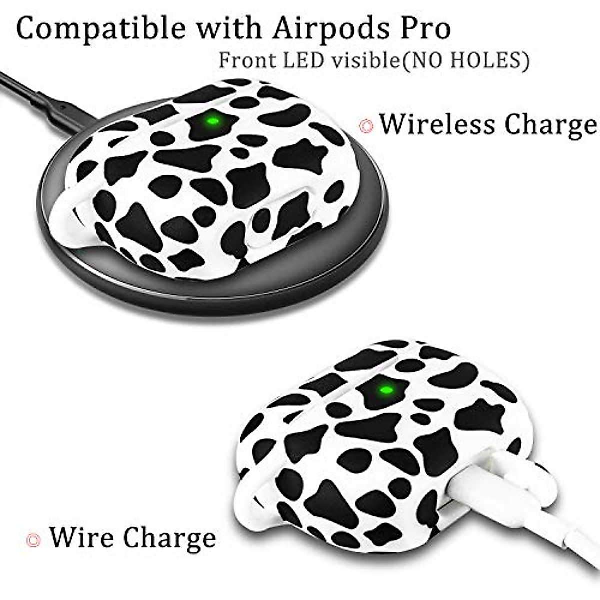 Airpods Pro Case Cow Silicone - YOMPLOW Case Cover Soft Flexible Skin for Apple AirPods Pro Charging Case Cute Women Girls iPod Pro Case Protective Skin with Keychain - Cow
