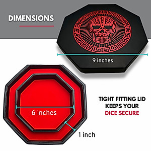 Luck Lab 8 Inch Dice Tray with Lid and Dice Staging Area for Table Top Gaming - Red Tribal Skull Design