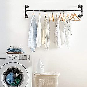 IBUYKE Industrial Pipe Clothes Rack, 50'' Wall Mounted Closet Bar, Heavy Duty Closet Clothes Rod, Multi-Purpose Hanging Rod for Closet Storage (4 Bases) TYJ002H