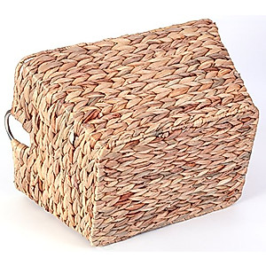 Vintiquewise Large Square Water Hyacinth Wicker Laundry Basket with Metal Handles