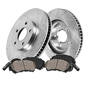 Callahan Front Drilled Slotted Brake Disc Rotors and Ceramic Brake Pads + Hardware Brake Kit For Mercedes-Benz C300 C350 E250 E350 E400 SLC300
