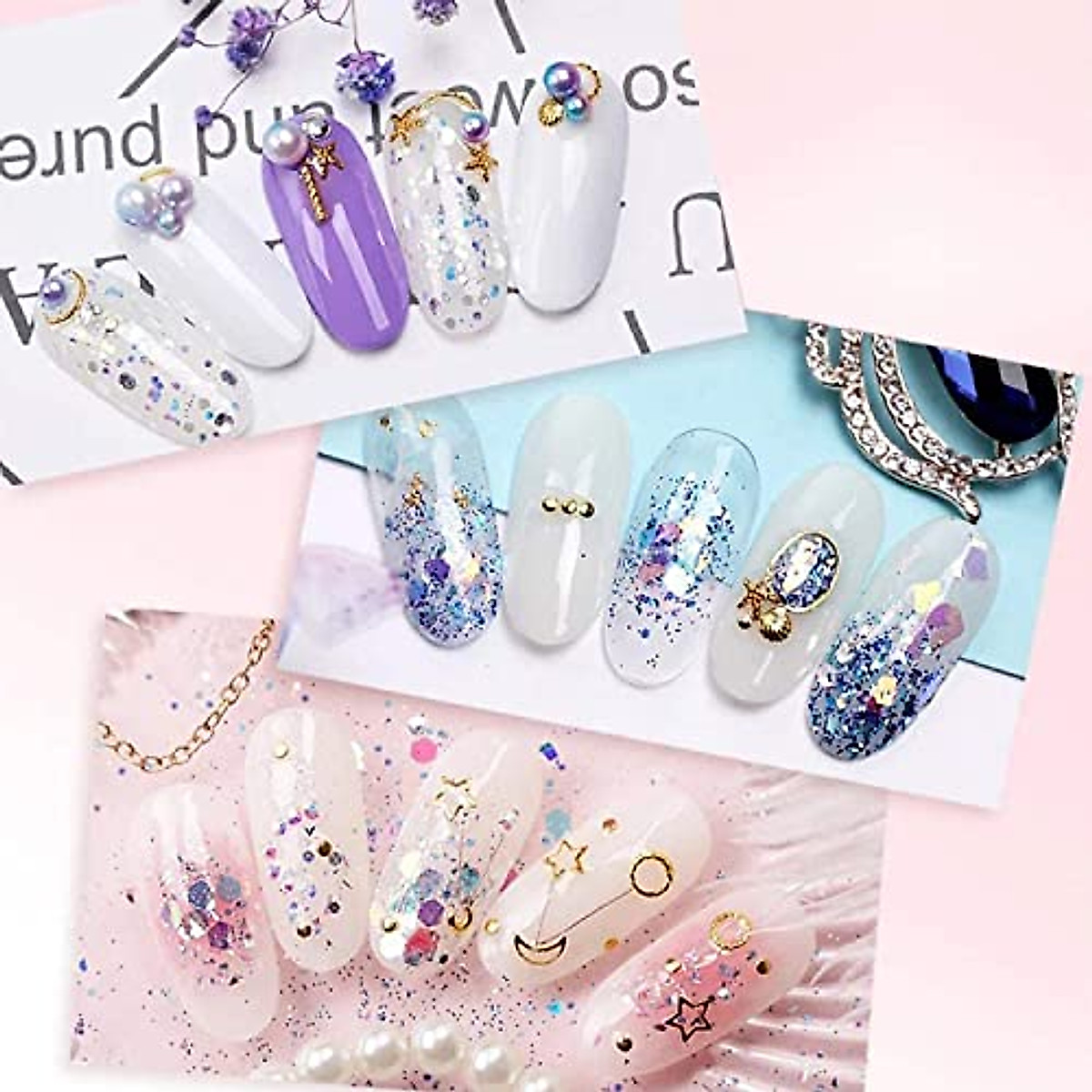 AurGun Craft Glitter, Confetti Holographic Shining Flakes Laser Thin Star Heart Glitter Sequin for Nail, Body Art, Epoxy Resin, Crafts, Jewelry Making, Cards, Festival Party Decoration and More