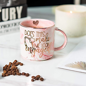 Engagement Gifts for Women - Funny Coffee Mug - Bride To Be Engaged Fiance Novelty Coffee Mugs Gift for Her - Does This Ring Make Me Look Engaged - 11.5oz Pink Marble Ceramic Cup
