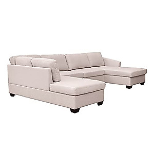 MOEO Large U-Shape Sectional Sofa, Double Extra Wide Chaise Lounge Couch, Birch Wood Legs Sponge, for Living Room Apartment, Office, Beige