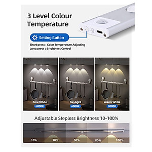 GARTO Silver Under Cabinet Light 2 Packs,23.62 inch Slim LED Motion Sensored Light,4 Beads USB Rechargeable Under Counter Lights for Kitchen Shelf Wardrobe Closet