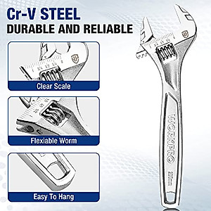 WORKPRO Adjustable Wrench, 8-inch Heavy Duty Spanner with Inch/Metric Scale, Premium Cr-V Steel, Chrome Plated
