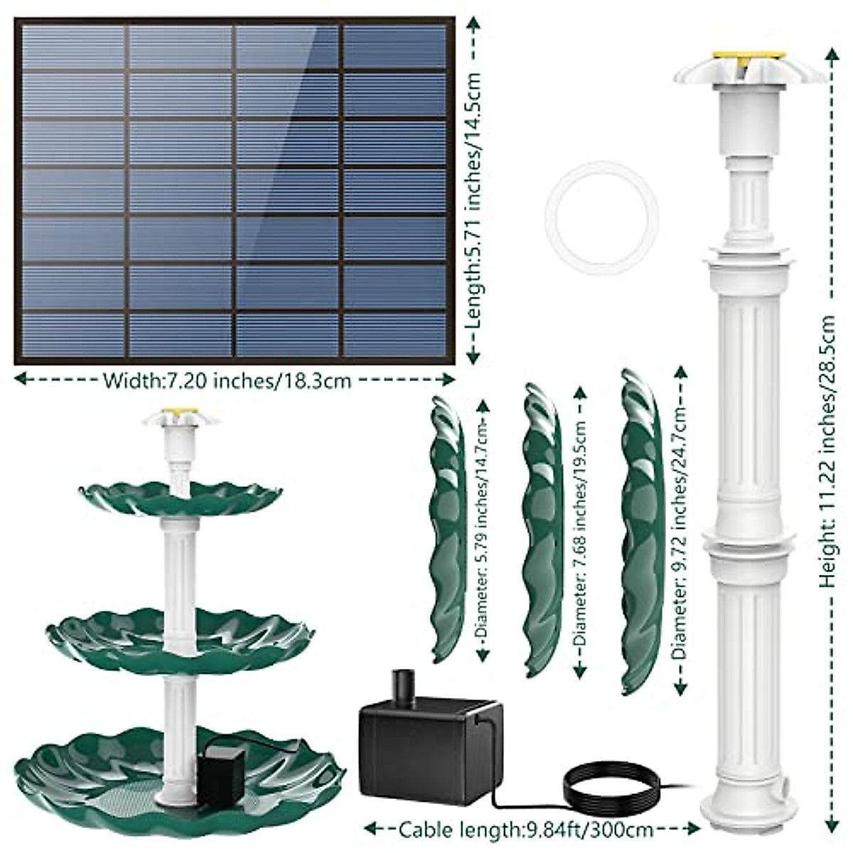 AISITIN 3 Tiered Bird Bath with 3.5W Solar Pump, DIY Solar Fountain Detachable and Suitable for Bird Bath, Garden Decoration, Outdoor Bird Feeder