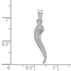 Solid 14k White Gold Brushed 3D Cornicello Italian Horn Protection Pendant Charm