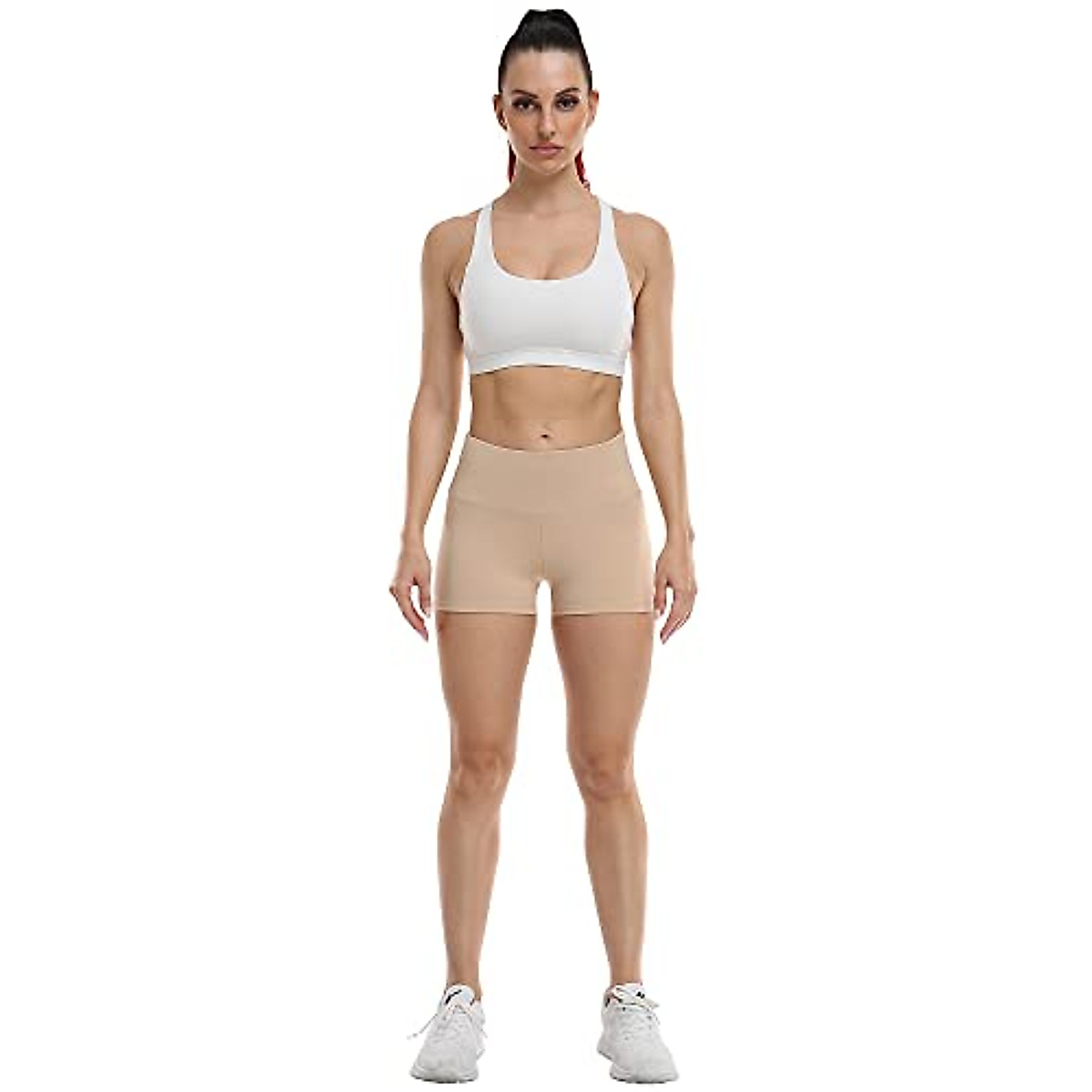 CHRLEISURE High Waisted Spandex Biker Shorts, Workout Booty Soft Yoga Shorts for Women (3" Nude, S)