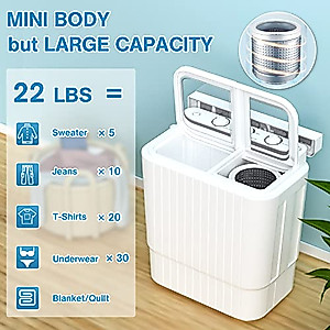 Atripark Portable Mini Washing Machine Washer with Twin Tub, Dryer Wash and Spin Dryer 21.6lbs Capacity For Camping, Apartments, Dorms, College Rooms, RV’S, Delicates(Grey)