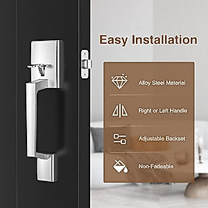 Brightify Front Door Handle, Modern Exterior Door Handle with Passage Door Lever, Front Entry Door Handle No Lock, Reversible for Left & Right Handed Door, Lower Half Grip - Satin Nickel Finish