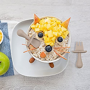 Vicloon Silicone Baby Spoons and Fork Feeding Set, 4 PCS Silicone Baby Spoons Self Feeding 6+ Months, Silicone Baby Spoons, Baby Utensils & Baby Feeding Supplies Infant First Stage(Flesh&Orange)