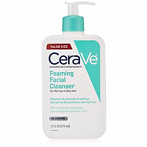 CeraVe Foaming Facial Cleanser | Daily Face Wash for Oily Skin with Hyaluronic Acid, Ceramides, and Niacinamide| Fragrance Free Paraben Free | 16 Fluid Ounce