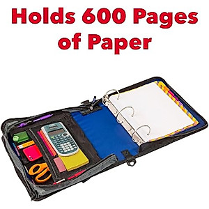 Case-it Mighty Zip Tab Zipper Binder, 3" O-Ring with 5-Color tabs, Expanding File Folder and Shoulder Strap and Handle, D-146- Midnight Blue