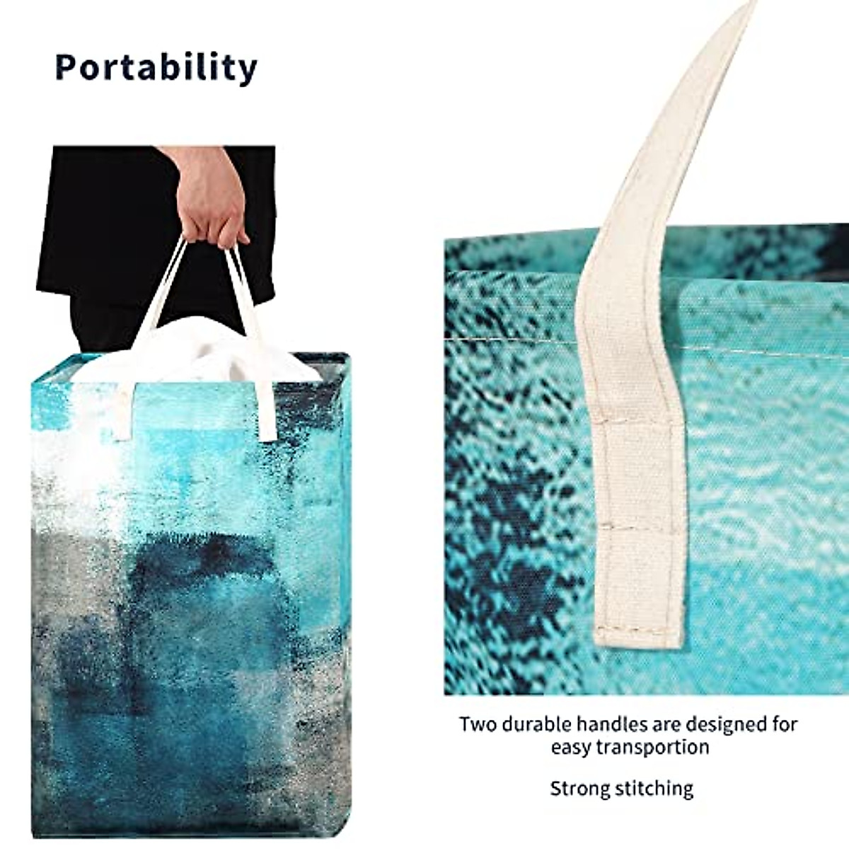 MAYHMYO Laundry Baskets with Reinforced Handles, 2 Pack Teal Laundry Hamper Collapsible Waterproof Clothes Hamper, Durable Tall Laundry Bin for Bedroom, Bathroom, Dorm, Toys, 75L