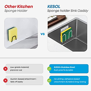 Sponge Holder Sink Caddy for Kitchen Accessories, No Drilling Adhesive ,Rustproof SUS304 Stainless Steel