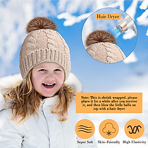 3 Pcs Parent Child Hat Knitted Baby Beanie Mother Daughter Hat Warm Knit Hat Pom Pom Parent Baby Beanie Hats for Winter (Beige)