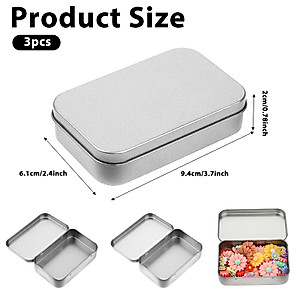 Bewudy 3 Pcs Metal Hinged Tin Box, Container Mini Portable, Small Storage Container Kit with Lid for Home Storage Outdoor Active Storage Containers Home Organizer Small Tins(Silver)