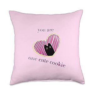 NUKO You Are One Cute Cookie Punny Valentine Heart Sus Kawaii Cat Throw Pillow, 18x18, Multicolor