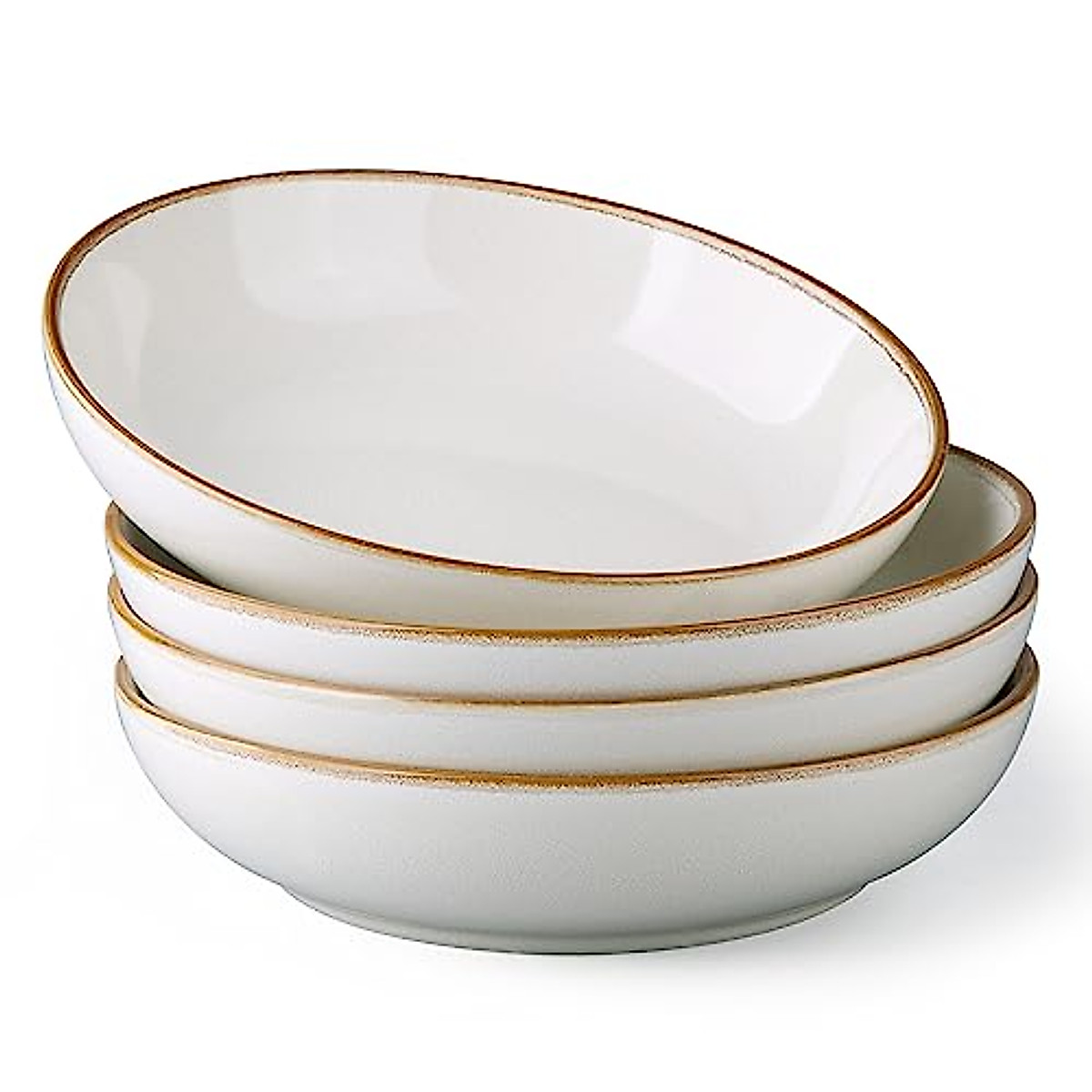 AmorArc 8.5'' Large Pasta Bowls, 36oz Ceramic Salad Serving Bowls Set of 4 for Kitchen, Wide Stoneware Bowls for Pasta,Salad,Fruit,Bread, Microwave Safe, Reactive-Off-White