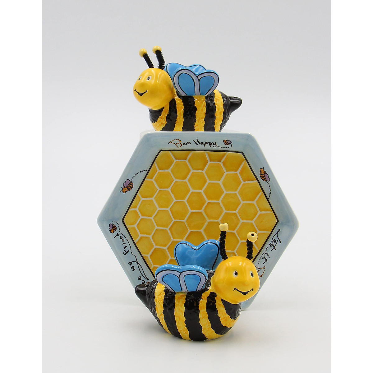 Appletree 2-Inch Ceramic Bee Salt and Pepper with Honeycombed Tray, Yellow