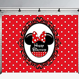 Red Mouse Backdrop Mouse Birthday Party Supplies Mouse Birthday Decorations for 1st 2nd 3rd 10th 13th Girls Birthday Decor,5X3ft