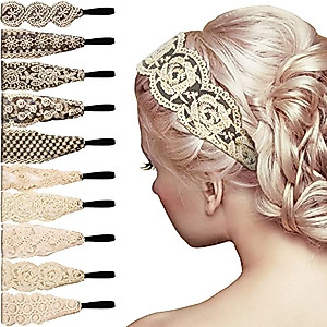 Dilunave 10 Pieces Lace Hairbands, Elastic Dressy Women Headbands, Cute Lace Stretch Headbands, Cloth Elegant Headband Women Hair Accessories, Wide Headwrap for Girls Teens