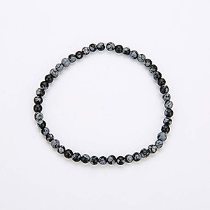 BALIBALI 4MM Mini Gemstone Energy Bracelets Tiny Bracelet Natural Stone Statement Bracelet Charm Beaded Couples Bracelets (Snowflake Obsidian)