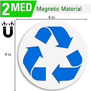 2 Pack (9in x 9in) Recycle Logo Magnet to Organize Your Trash - for Trash cans, Garbage containers and Recycle Bins - Magnet Decal (9in x 9in, Blue/White- Magnet)