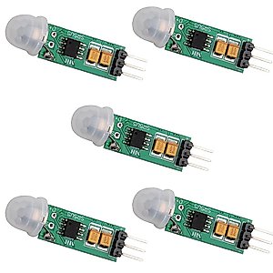 Stemedu HC-SR505 Mini Infrared PIR Motion Sensor, Micro IR Pyroelectric Human Movement Detector Sensors Module (Pack of 5)