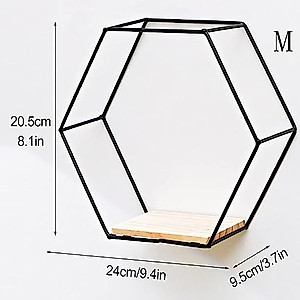 COBARYEN Set of 3 in Different Sizes Hexagon Shaped Floating Shelves,Metal Wall Mounted Floating Storage Shelf for Bedroom, Living Room, Bathroom, Kitchen (Black)