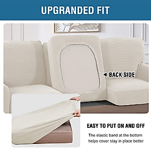 H.VERSAILTEX Multi-Pieces Sofa Covers Stretch Couch Covers Form Fitted Seats and Back Cushions Covers (3 Seat Covers Plus 3 Back Cusion Covers, Bonus 2 Armrest Covers), Ivory