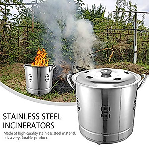 Happyyami 2Pcs Stainless Steel Burn Barrel Incinerator Cage Fire Pit Metal Garden Fire Cage Yard Debris Burn Incinerator Bin for Garden Paper Leaf Trash Wood Backyard Bonfire Silver 30cm