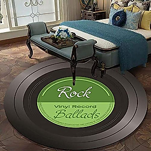 Music Record Black Round Area Rug, Vinyl Record Pattren Floor Mat, Antique Non-Slip Sofa Chair Cushion, Home Study Playing Carpet(60cm,red)