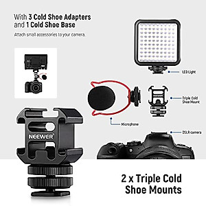 NEEWER 8 PCs Hot Shoe Mount Adapter Kit, Including Triple Cold Shoe Mount, 1/4” Screw Adapter, Flash Stand Bracket, and Hot Shoe Cover for DSLR Camera, LED Light, Microphone, Light Stand, Monitor