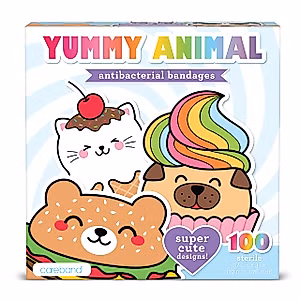Yummy Animal Kids Bandages, 100 ct Super Cute Designs | Wear Like Stickers, Adhesive Bandages for Minor Cuts, Scrapes, Burns. Easter Basket Stuffers for Kids & Toddlers