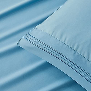 WOD FAMY Microfiber Full Size Bed Sheet Set Extra Soft Deep Pockets Luxury Hotel Light Blue Bed Sheets Breathable & Cooling Wrinkle Free 4 Piece Set Fulls Sheets