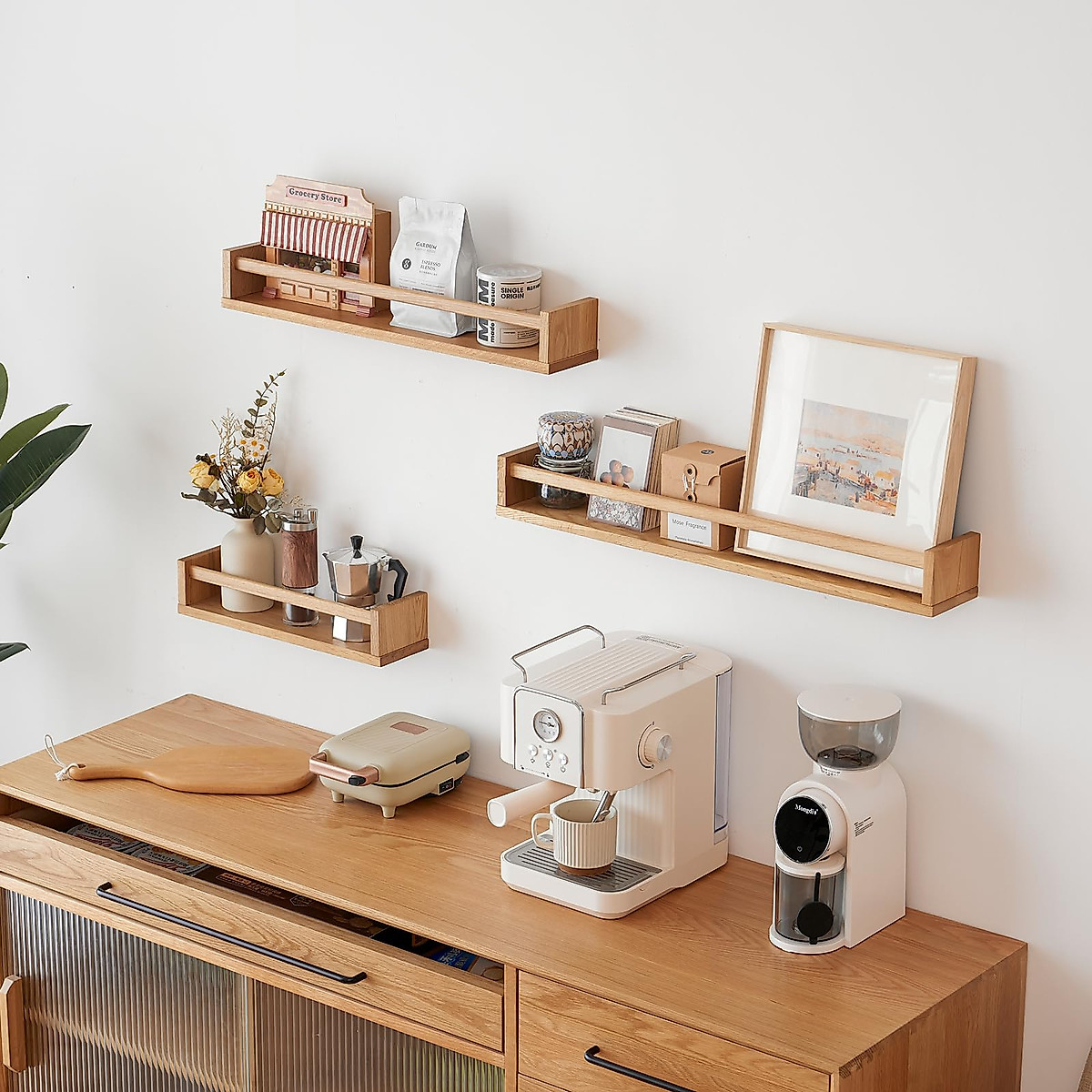 TRWISWDC Oak Nursery Floating Shelves 27.5 Inches Wall Mounted Nursery Shelf, Wood Bookshelf Wall Shelves for Kitchen Spice Rack Bedroom Living Room Baby Nursery Room, Natural