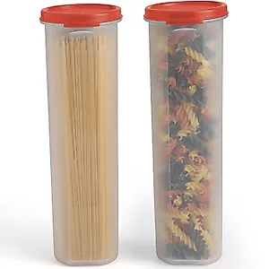 Tall Clear Spaghetti Pasta Container Storage With Lid-2 Pk.Multi-Purpose Kitchen Pantry Organization And Food Storage For Noodles Beans Straws - Airtight Leakproof Spaghetti Keeper BPA Free 37 oz.
